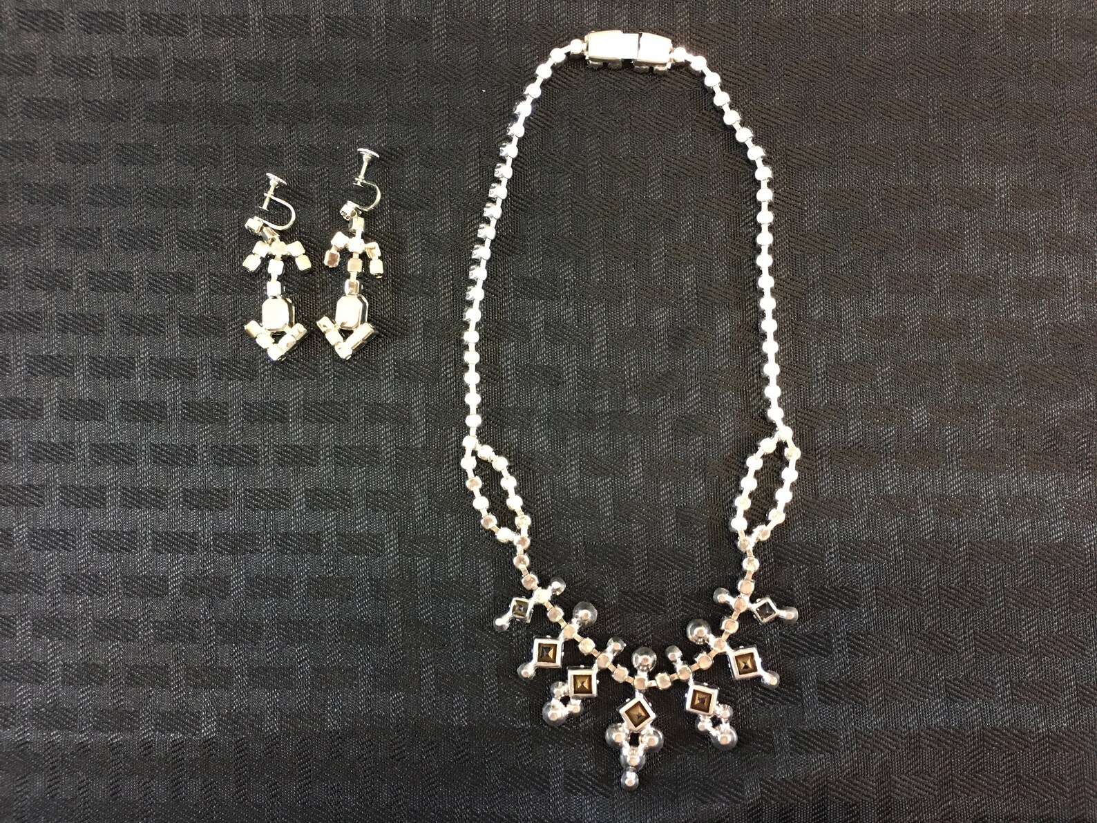 Vintage Rhinestone Necklace Earrings Set Clear Rhinestones | Etsy