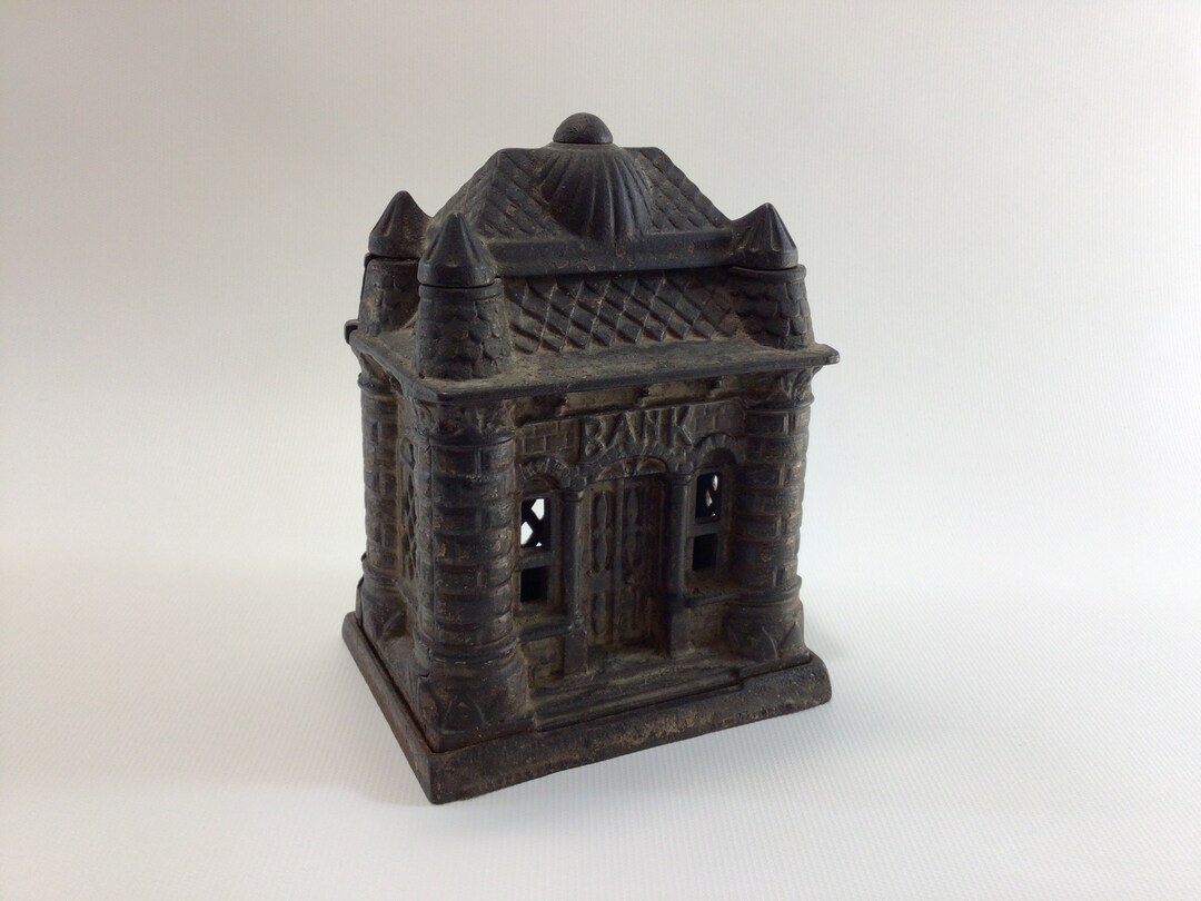 Cast Iron Still Coin Four Tower Bank Stevens Mfg Antique Collectible ...