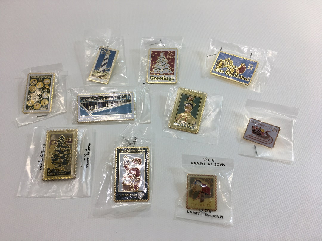 Hat Lapel Pin Lot Holiday Christmas Girl Scout Nurse Mother Stamps ...