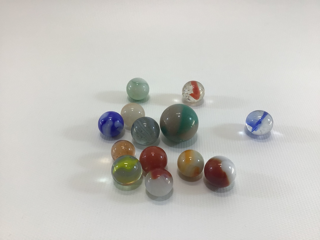Assorted Toy Marbles Lot of 13 Includes One Opaque Green Swirl Shooter ...