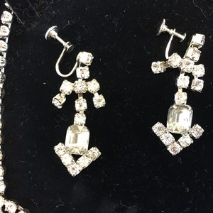 Vintage Rhinestone Necklace Earrings Set Clear Rhinestones Screwback ...