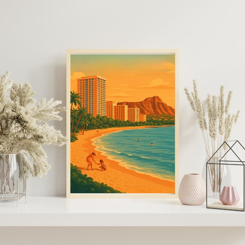 Waikiki Hawaii Illustration - Digital File - Etsy