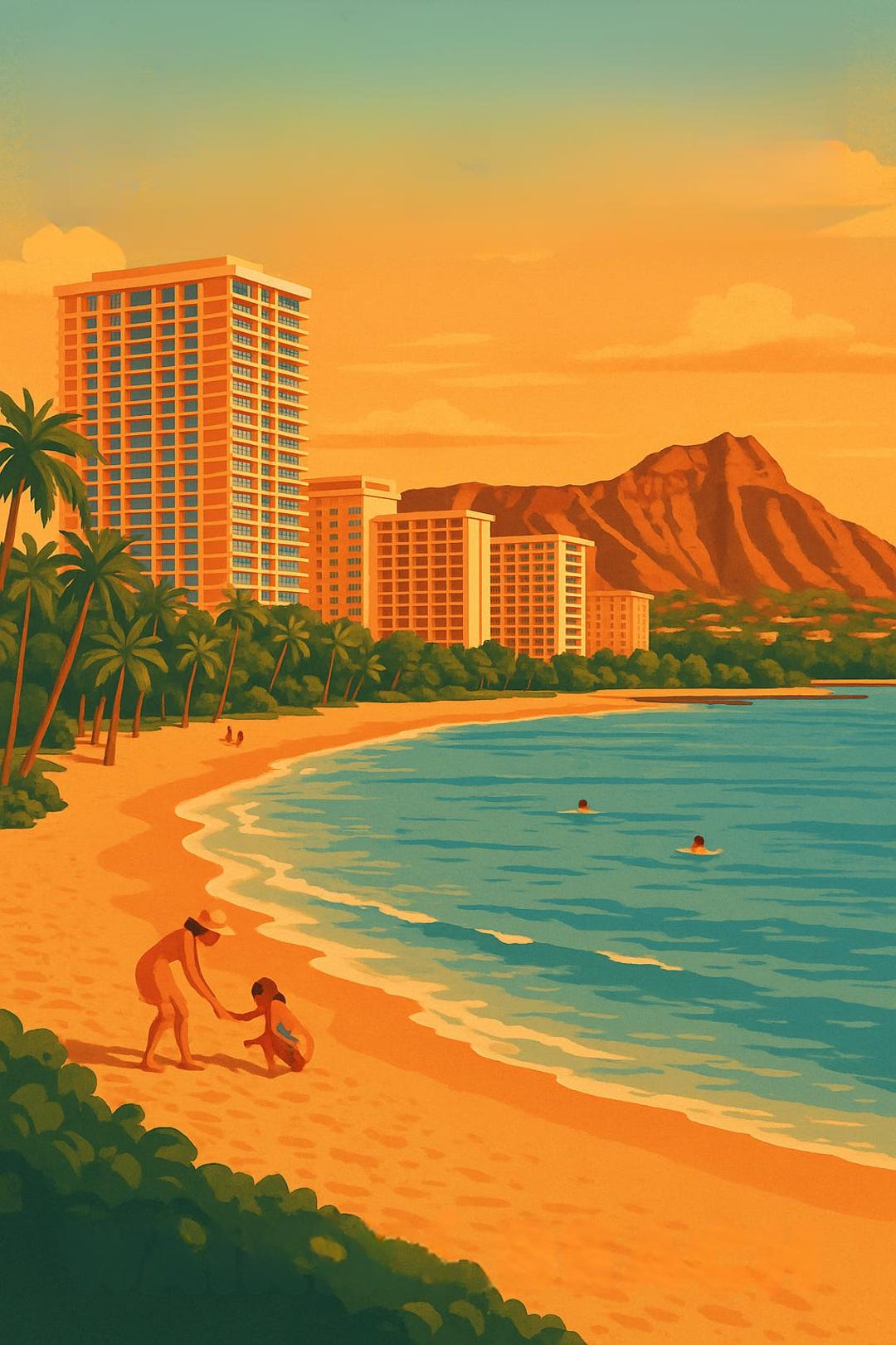 Waikiki Hawaii Illustration - Digital File - Etsy