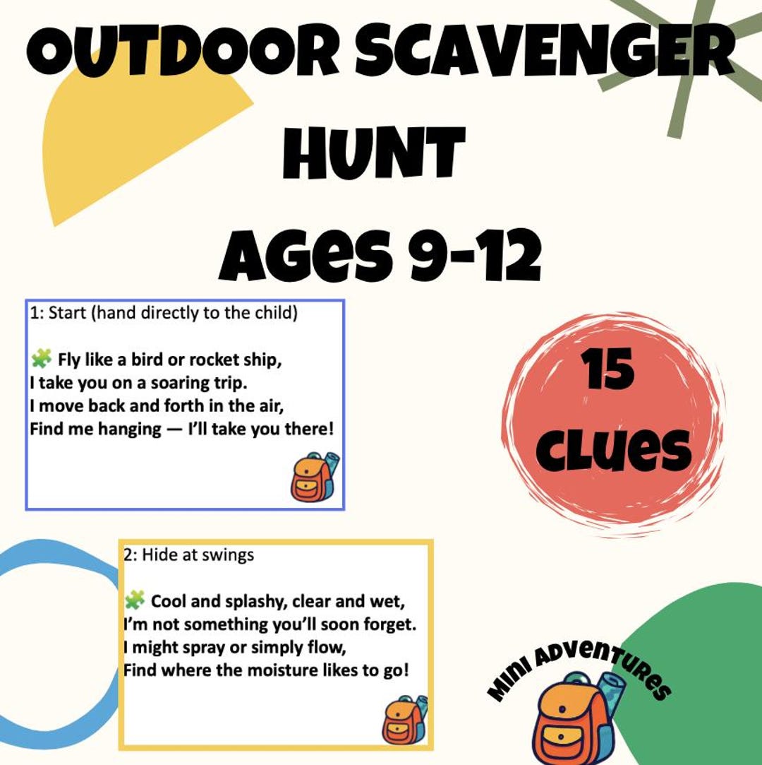 Printable Scavenger Hunt for Kids and Tweens – Rhyming Clue Treasure ...