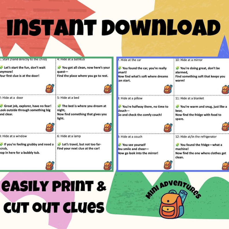 Printable Scavenger Hunt for Kids – Rhyming Clue Treasure Hunt – Indoor ...