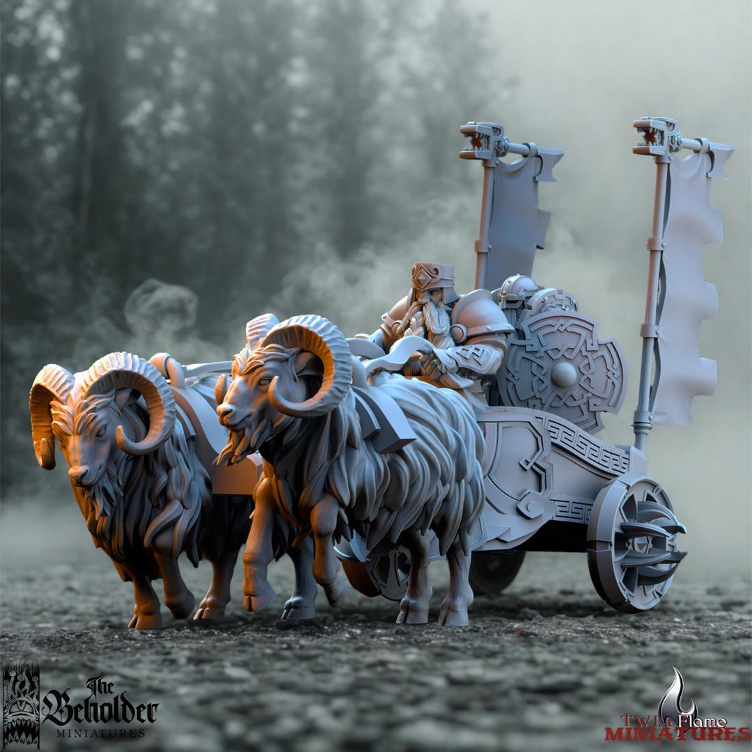 Dwarf Ram Chariot | Mounted Dwarven War Chariot With Banner & Shielded ...