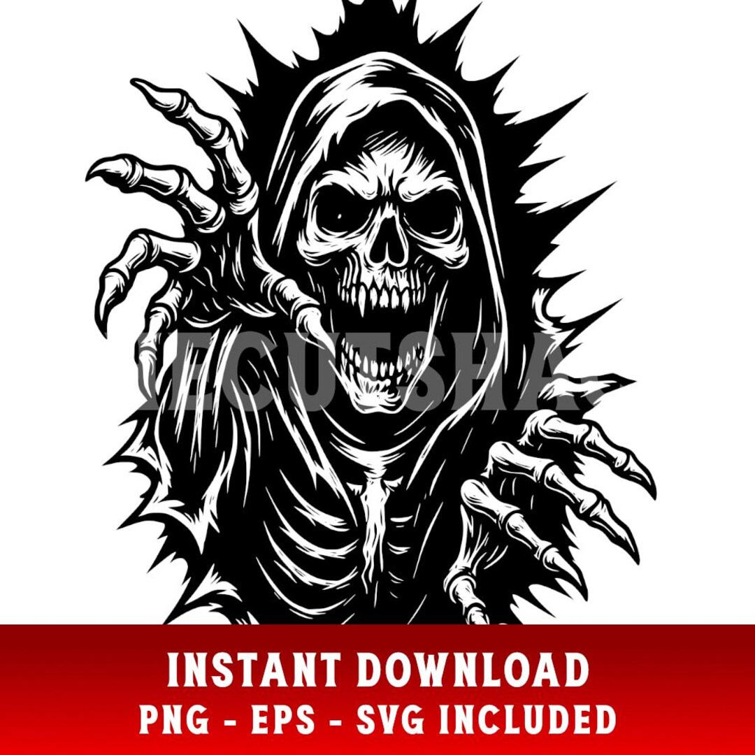 Terrifying Skeleton Reaper SVG – Screaming Skull Ripping Through ...