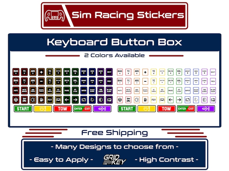 53pcs Keyboard/ Number Pad Button Box Premium Sim Racing Decal Stickers ...