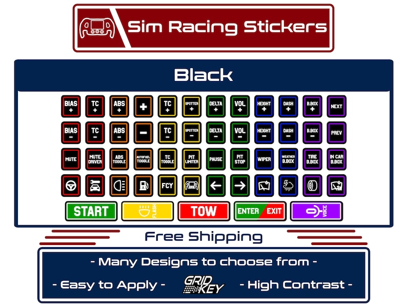 53pcs Keyboard/ Number Pad Button Box Premium Sim Racing Decal Stickers ...