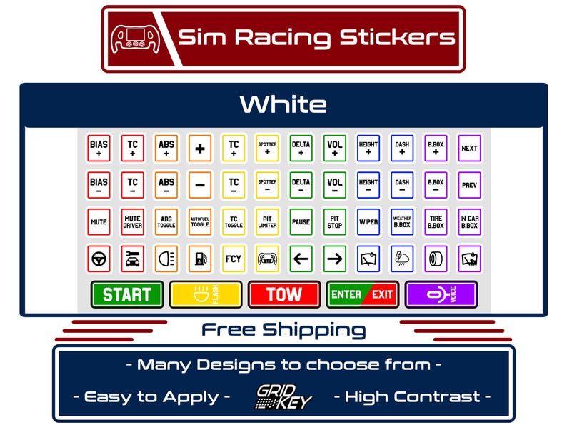 53pcs Keyboard/ Number Pad Button Box Premium Sim Racing Decal Stickers ...