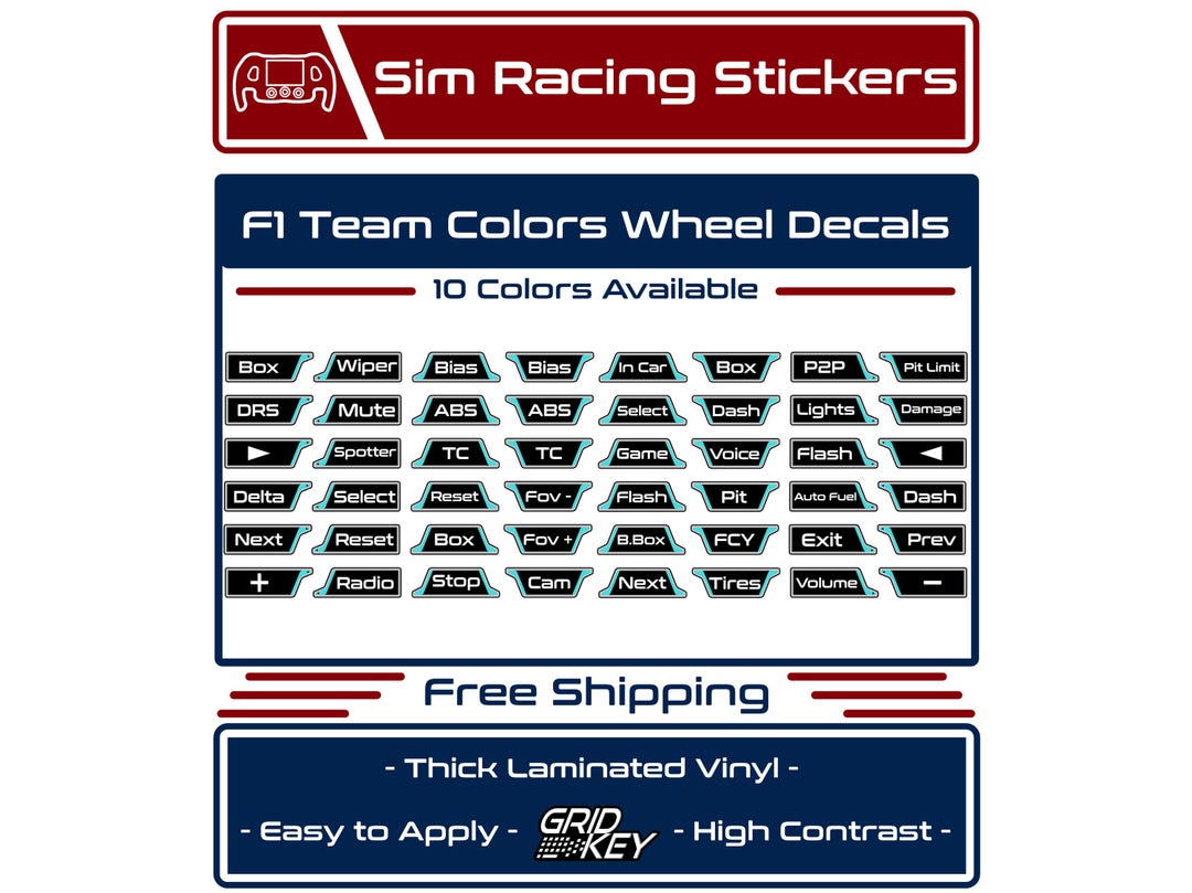 48pcs F1 Team Color Wheel Sim Racing Decal Stickers for Button Box ...