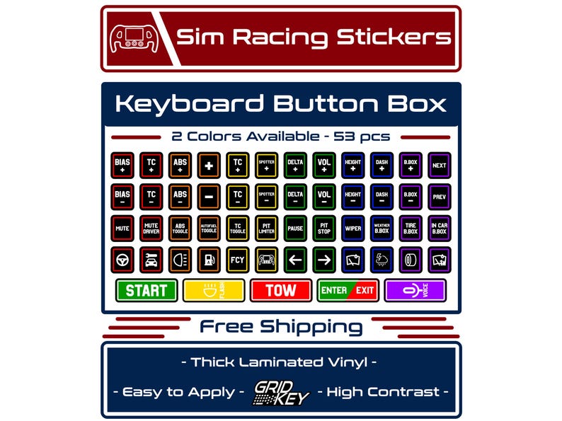 53pcs Keyboard/ Number Pad Button Box Premium Sim Racing Decal Stickers ...