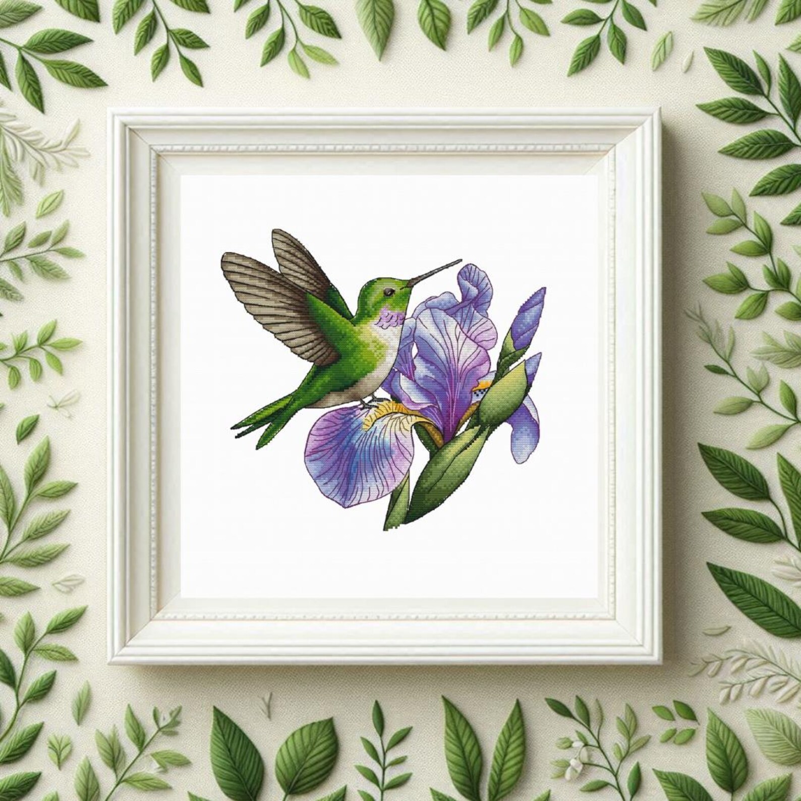 Hummingbird and Iris Cross Stitch Pattern: Floral Bird Embroidery (PDF ...