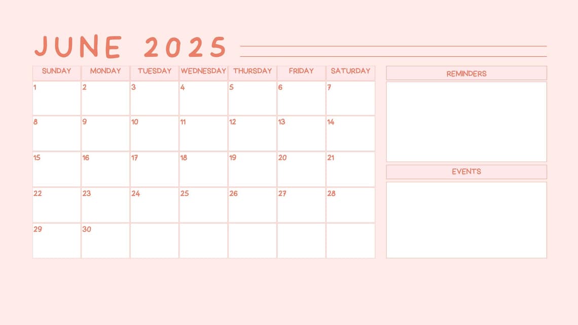 Pink Simple June 2025 Planner Monthly Calendar - Etsy