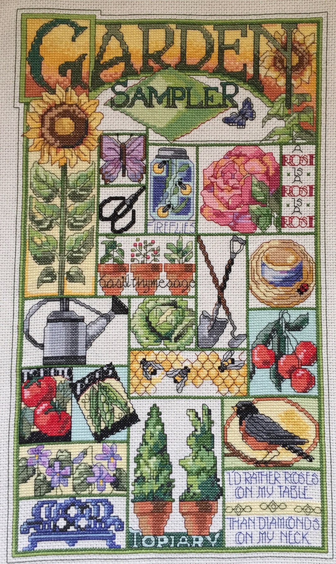 Garden Sampler Finished Counted Cross Stitch 8 3/4 X 14 3/4 Unframed - Etsy