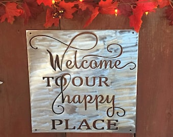 Welcome to Our Happy Place Sign | Etsy