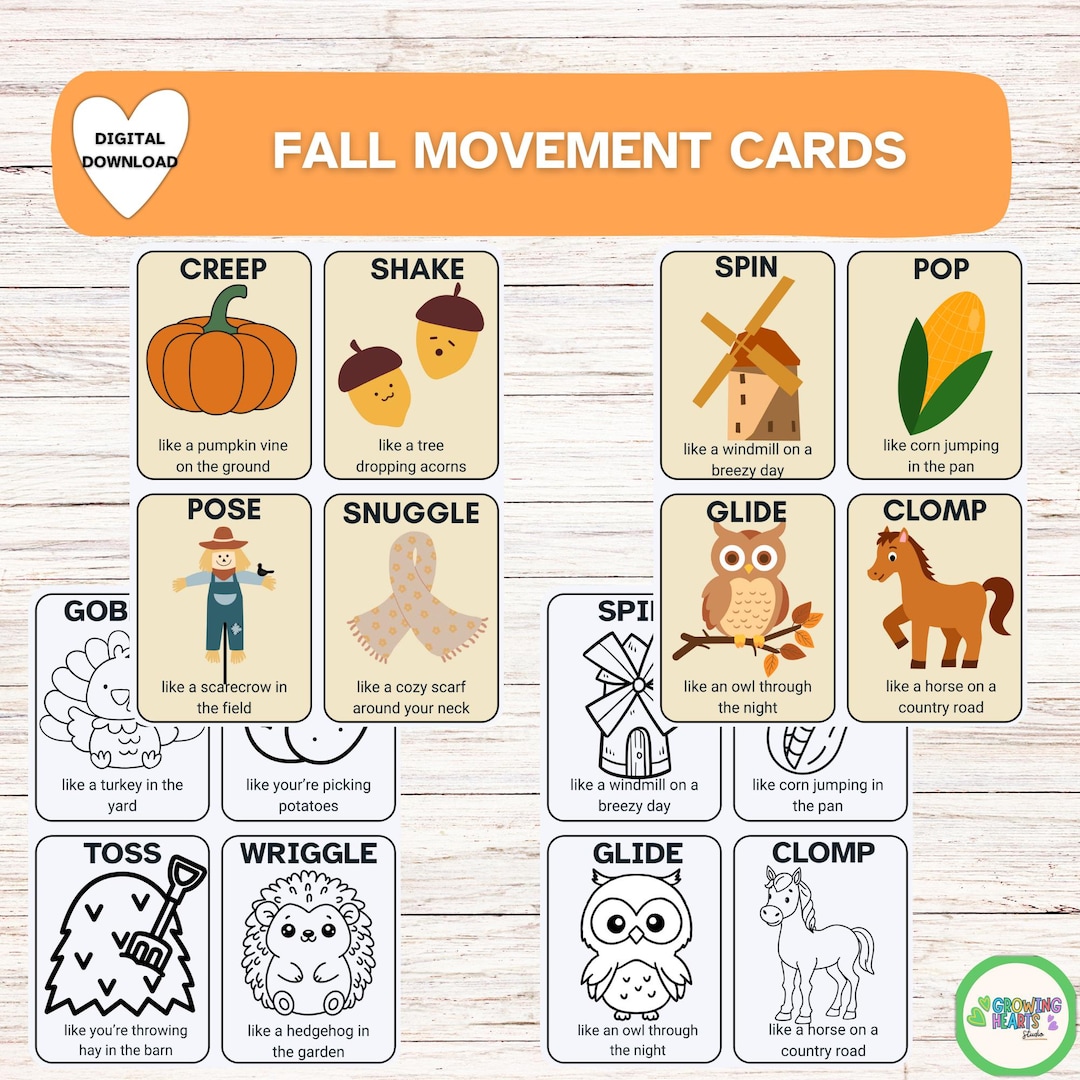 Fall Movement Cards for Toddlers Preschool Gross Motor Activity Nature ...
