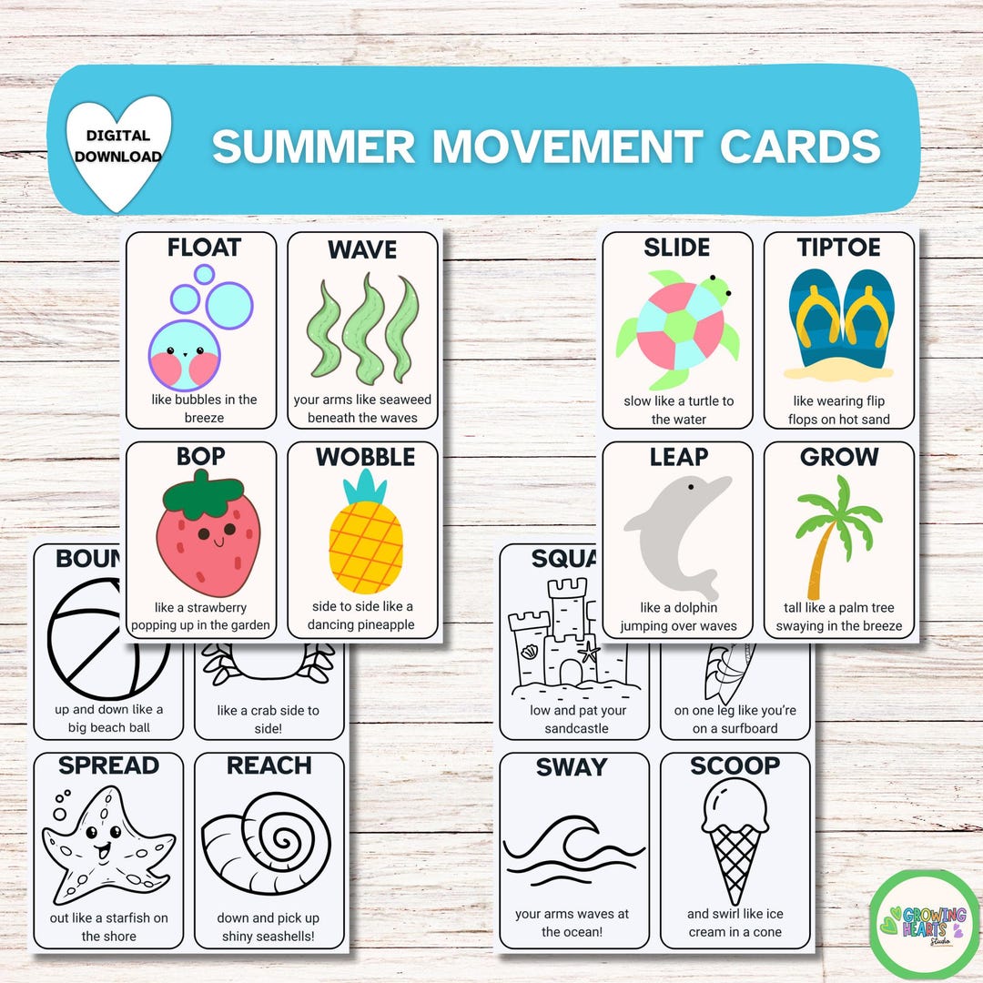 Summer Movement Cards for Toddlers Preschool Gross Motor Activity ...