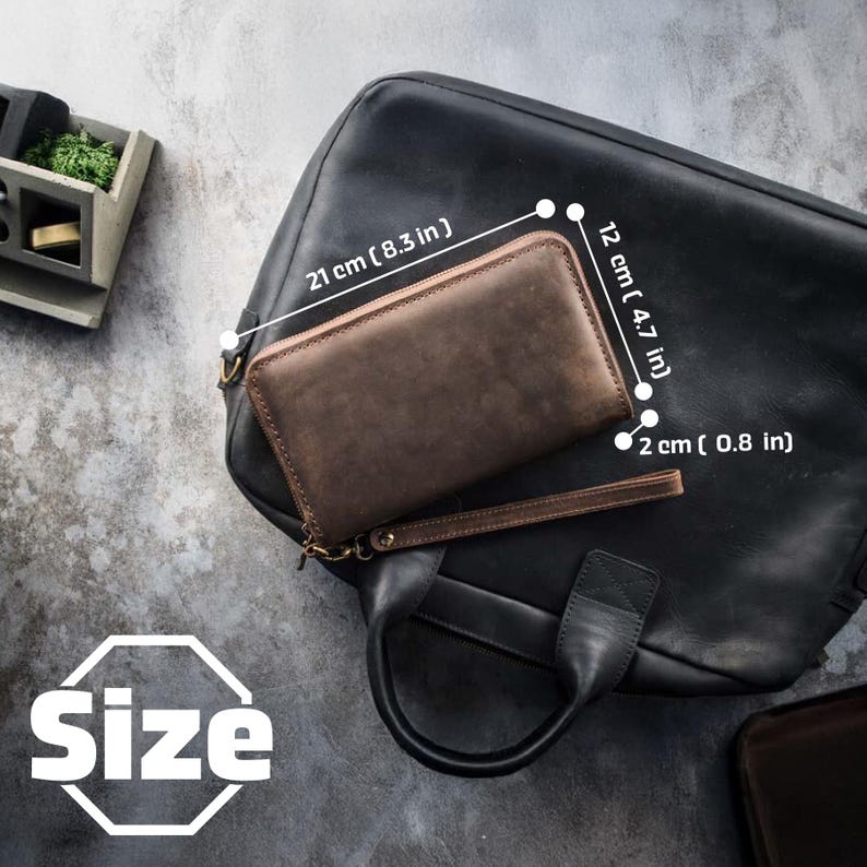 Personalized Leather Clutch Wallet, Leather Wristlet Wallet With Zip ...