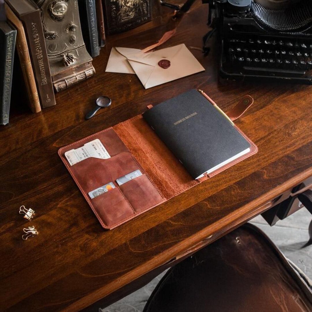 Personalized Leather Journal Cover, Notebook Cover With Pockets ...