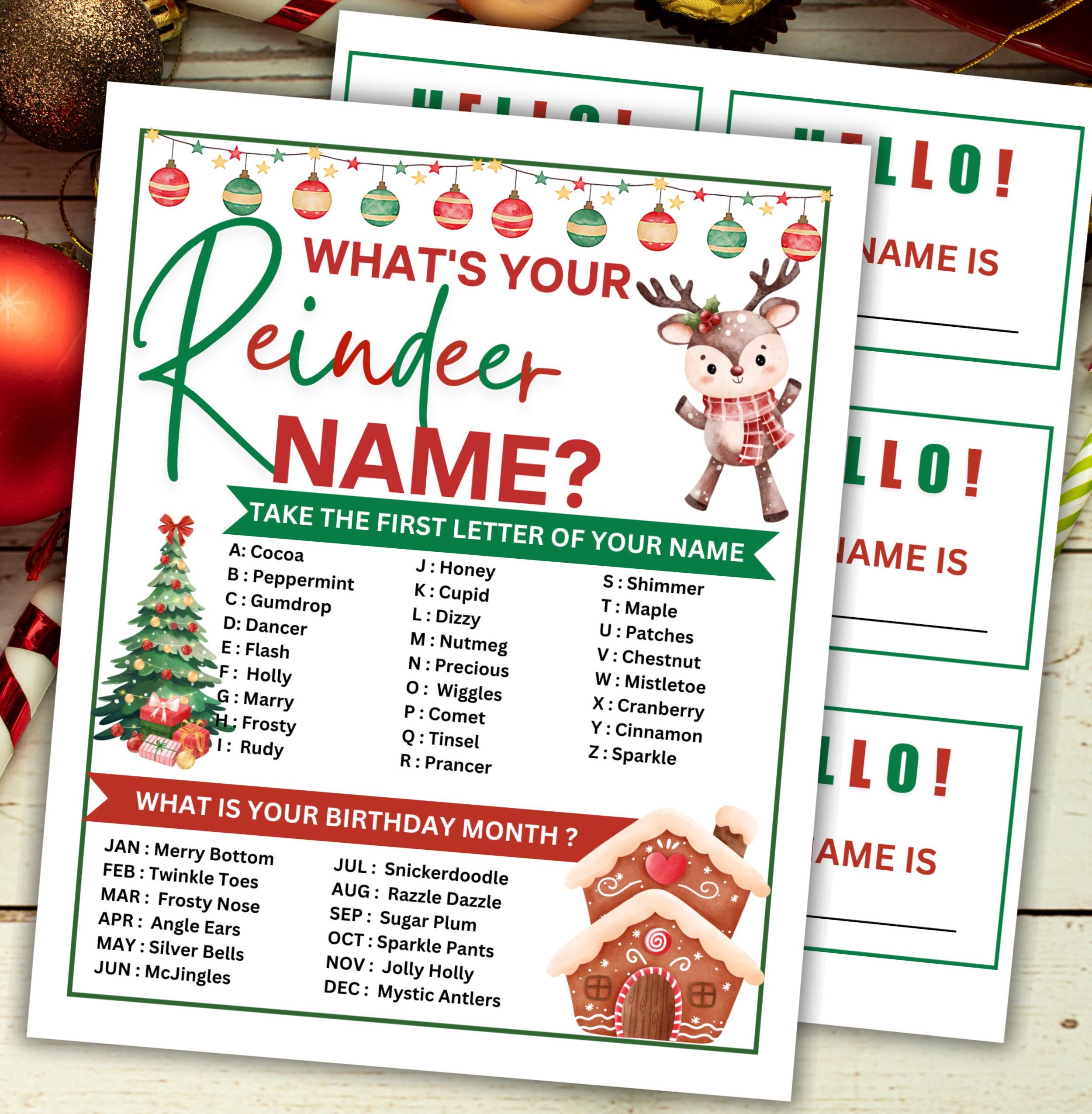 Reindeer Name Game: Christmas Party Activity (printable Digital ...