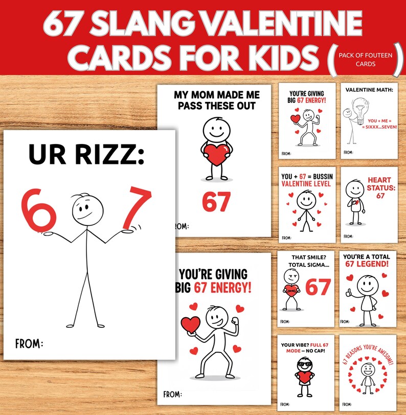 6‑7 Sarcastic Meme Valentine Slang Cards for Kids, Funny Valentines for ...