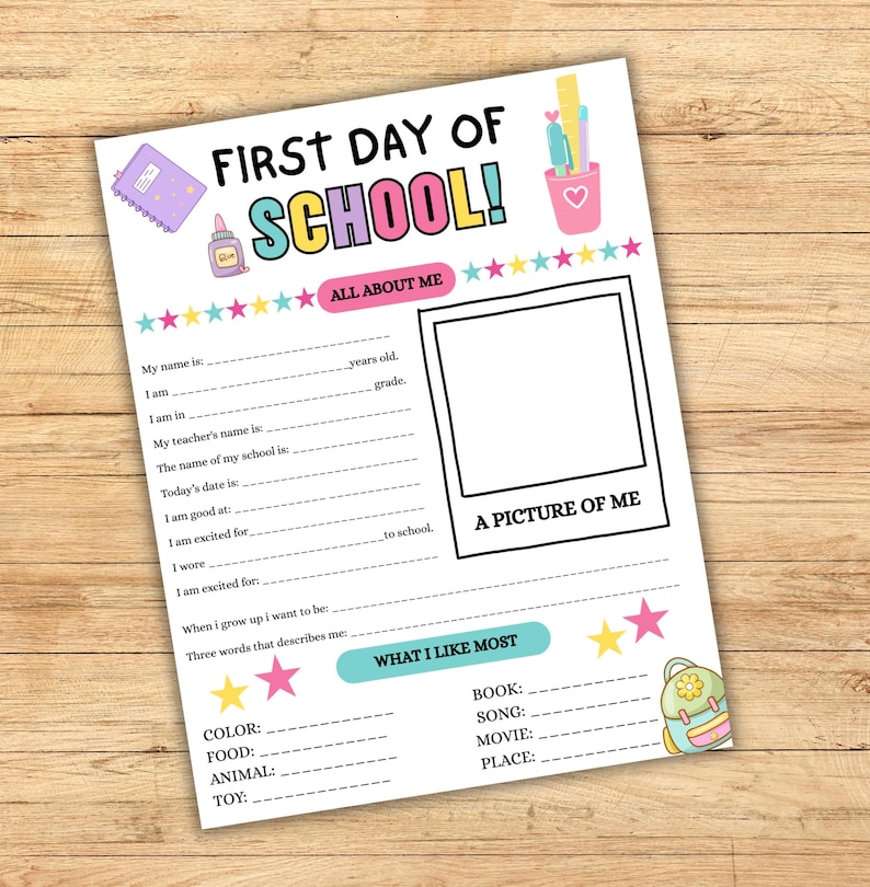 All About Me, Back to School Questionnaire,first and Last Day of School ...