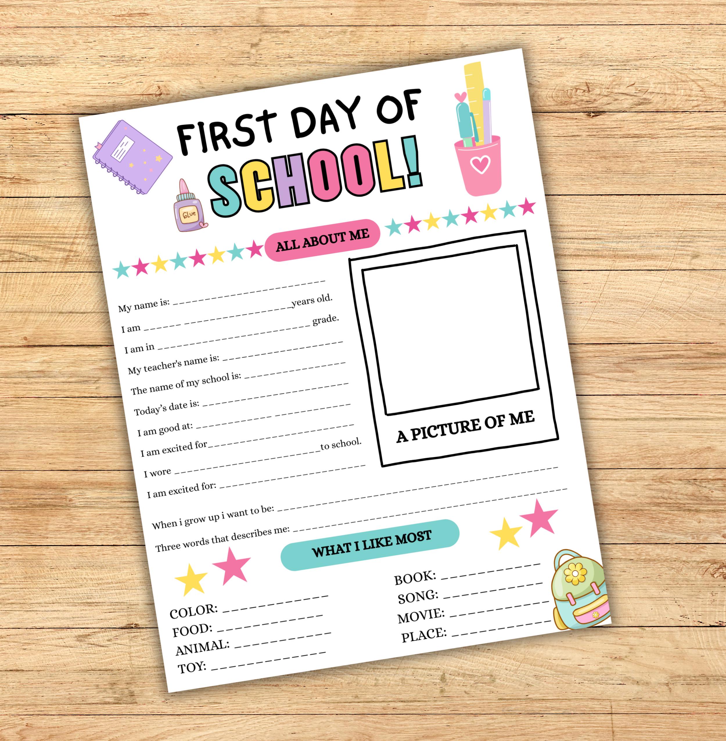 All About Me, Back to School Questionnaire,first and Last Day of School ...