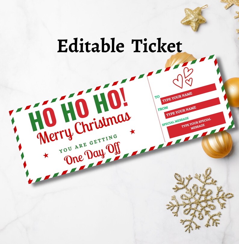 Editable Christmas One Day off Voucher One Day off Gift Certificate One ...