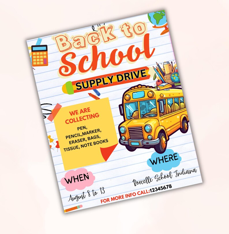 Editable School Supply Drive Flyer Template,back to School Driver Flyer ...