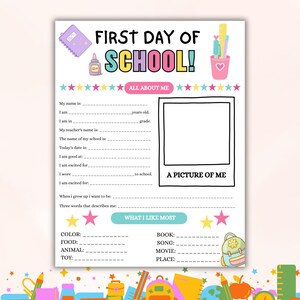 All About Me, Back to School Questionnaire,first and Last Day of School ...
