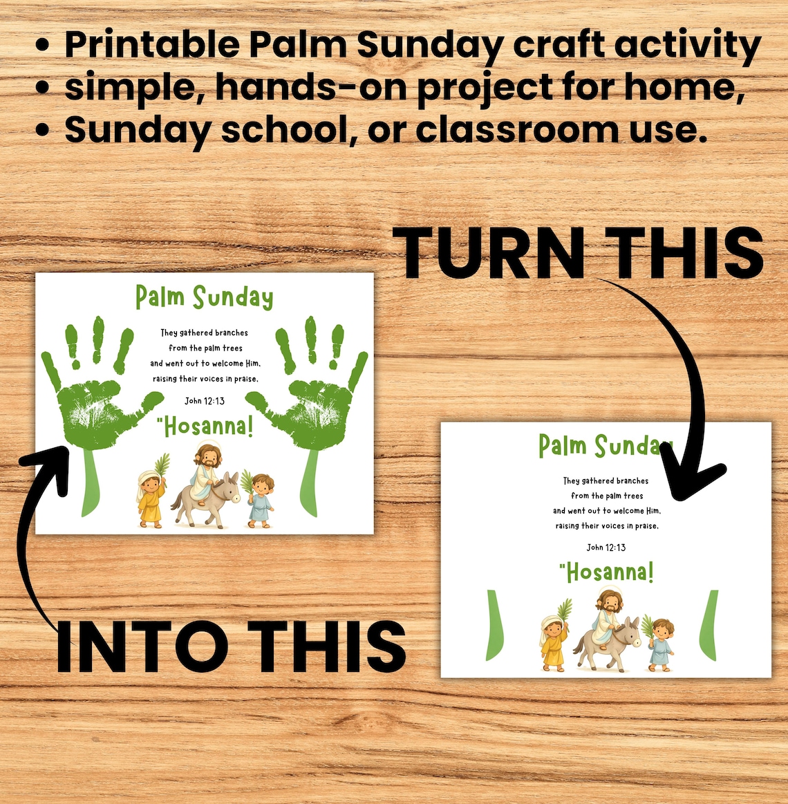 Palm Sunday Handprint Art Craft, Printable Palm Sunday Craft, Easter ...
