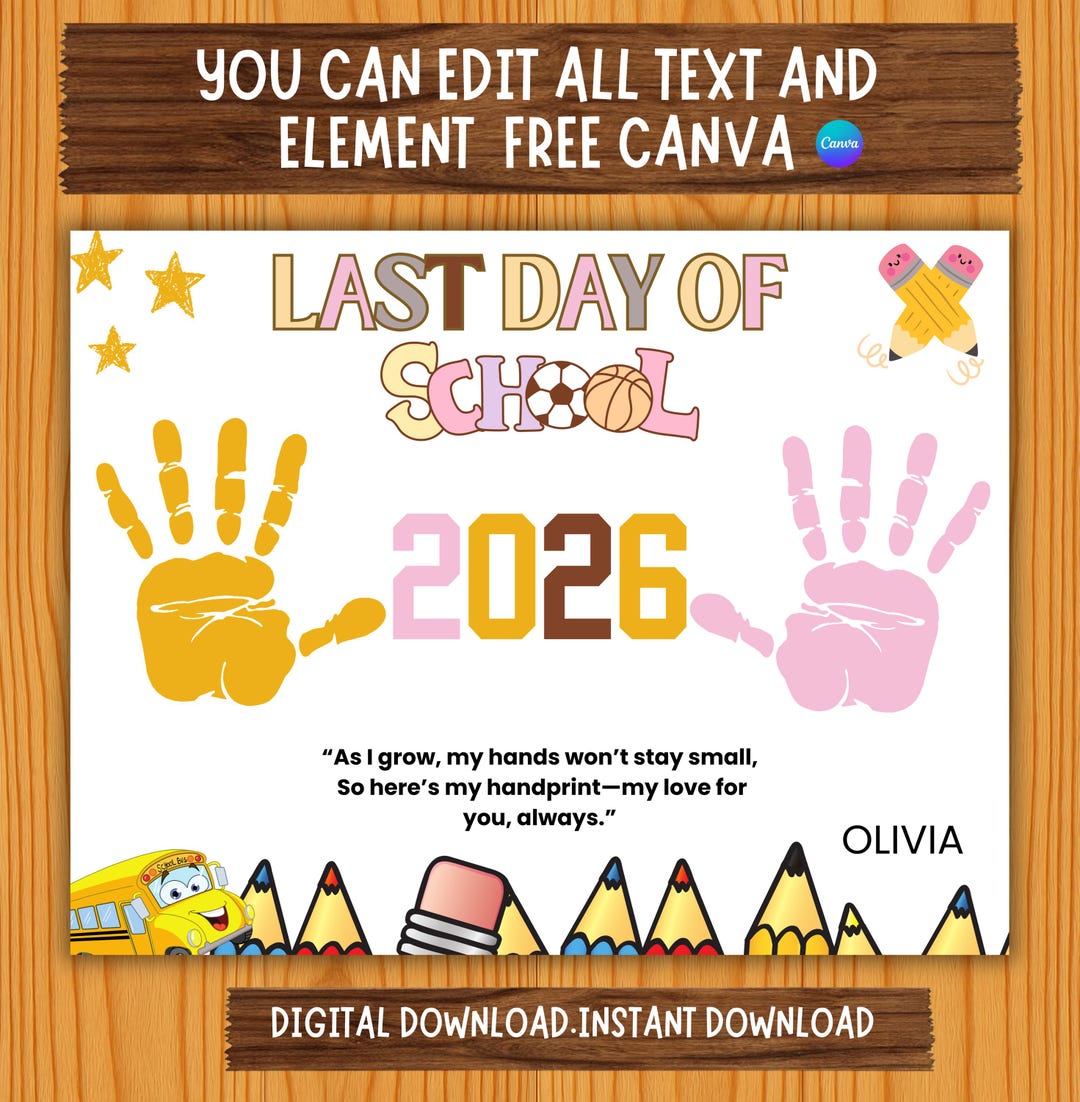 Last Day of School Handprint Editable Craft Printable | Graduation ...