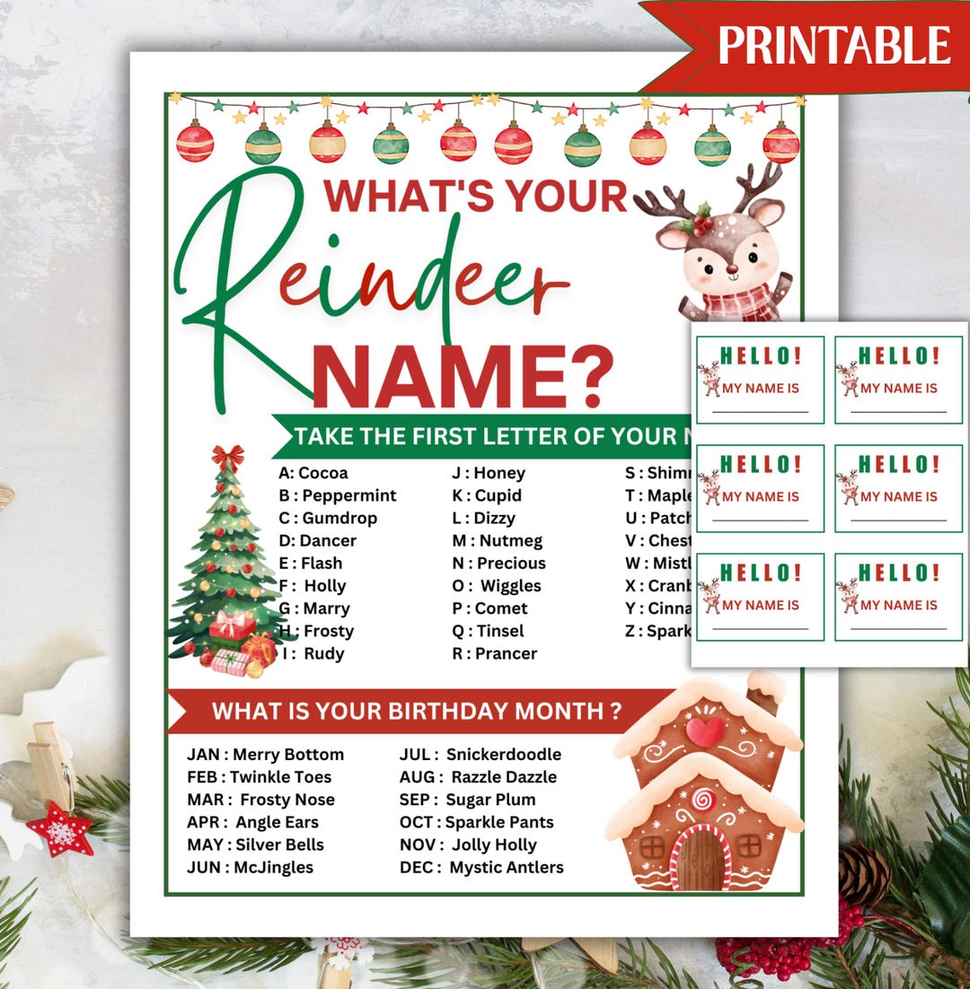 Reindeer Name Game: Christmas Party Activity (printable Digital ...