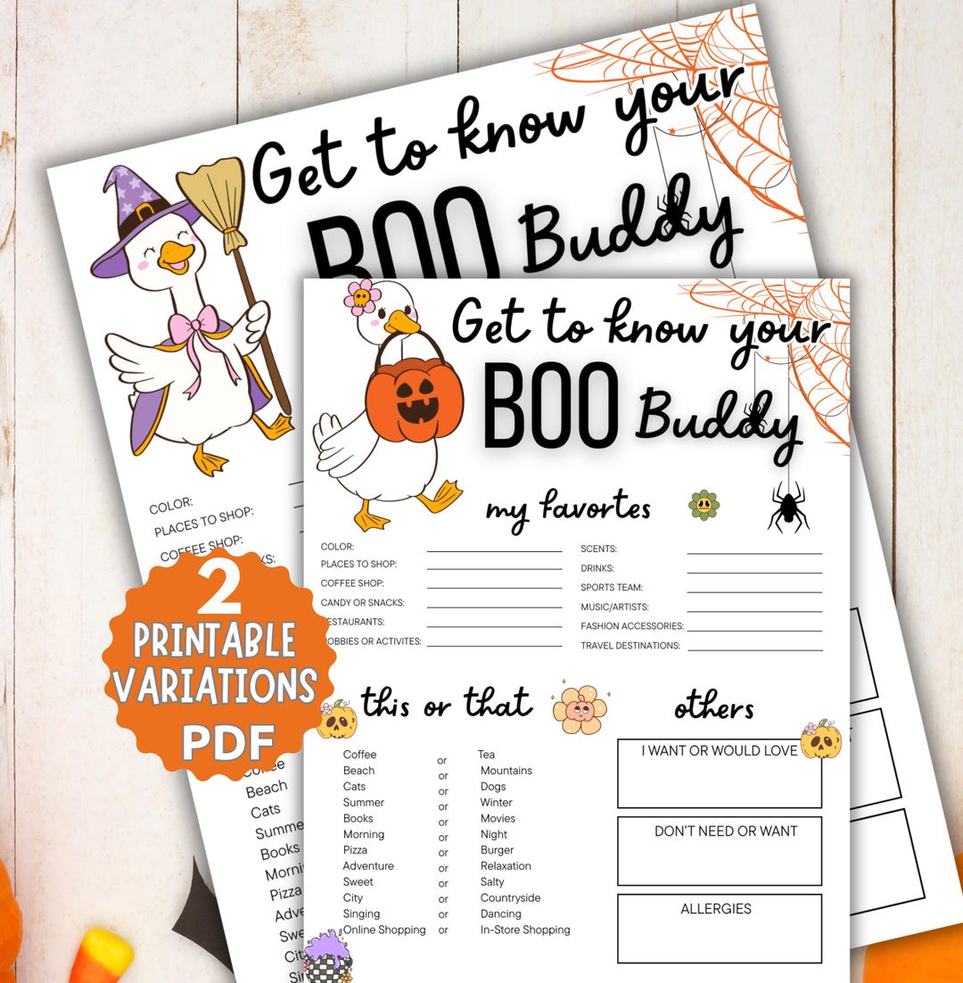 Printable Halloween Boo Buddy Questionnaire: Gift Exchange Game (PDF ...