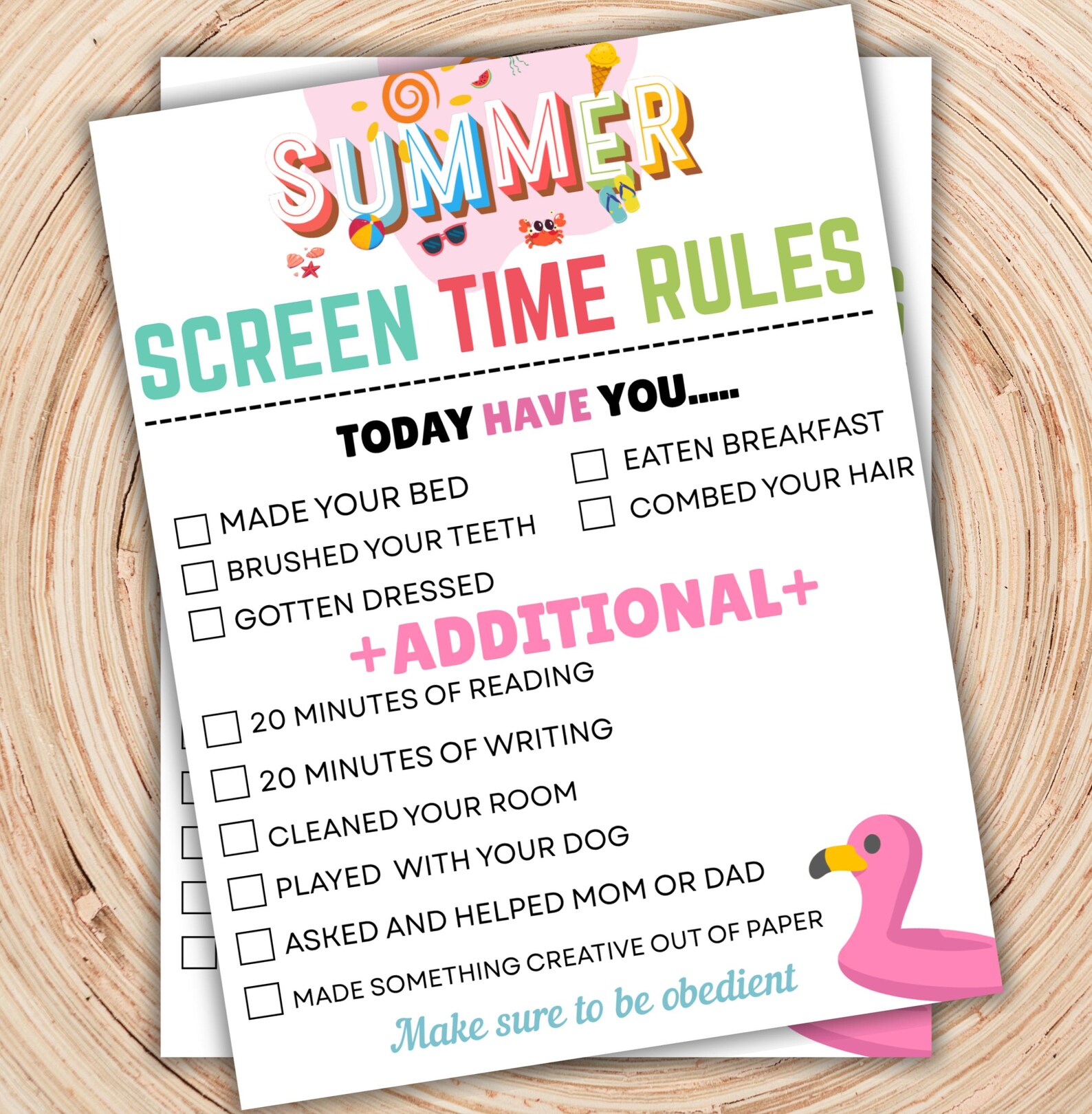 Editable Summer Screen Time Checklist, Screen Time Rules, Screen Time ...