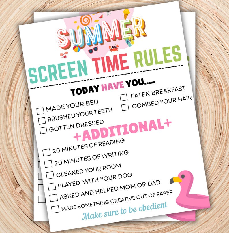 Editable Summer Screen Time Checklist, Screen Time Rules, Screen Time ...
