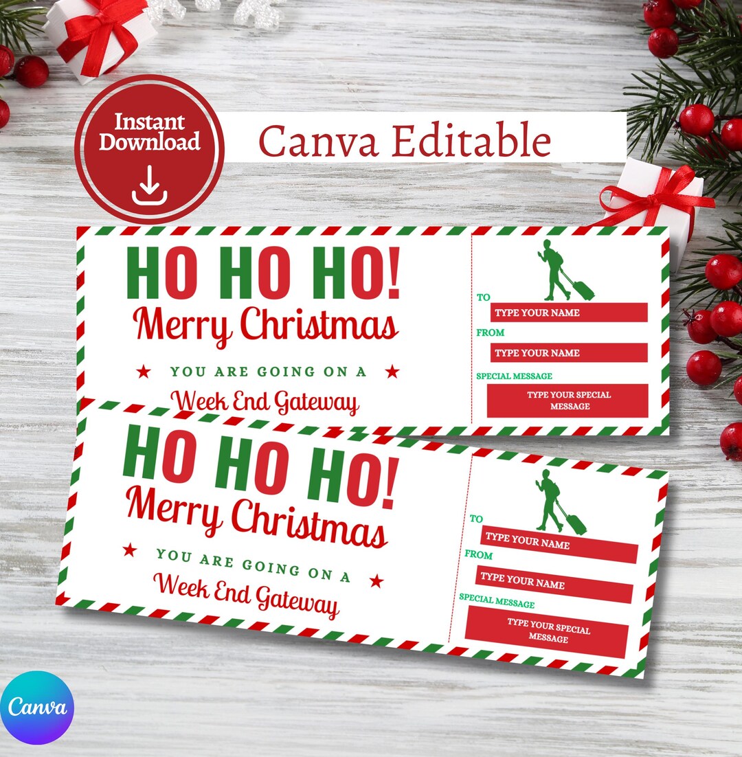 Christmas Weekend Getaway Gift Voucher-retro Santa Gift Certificate ...