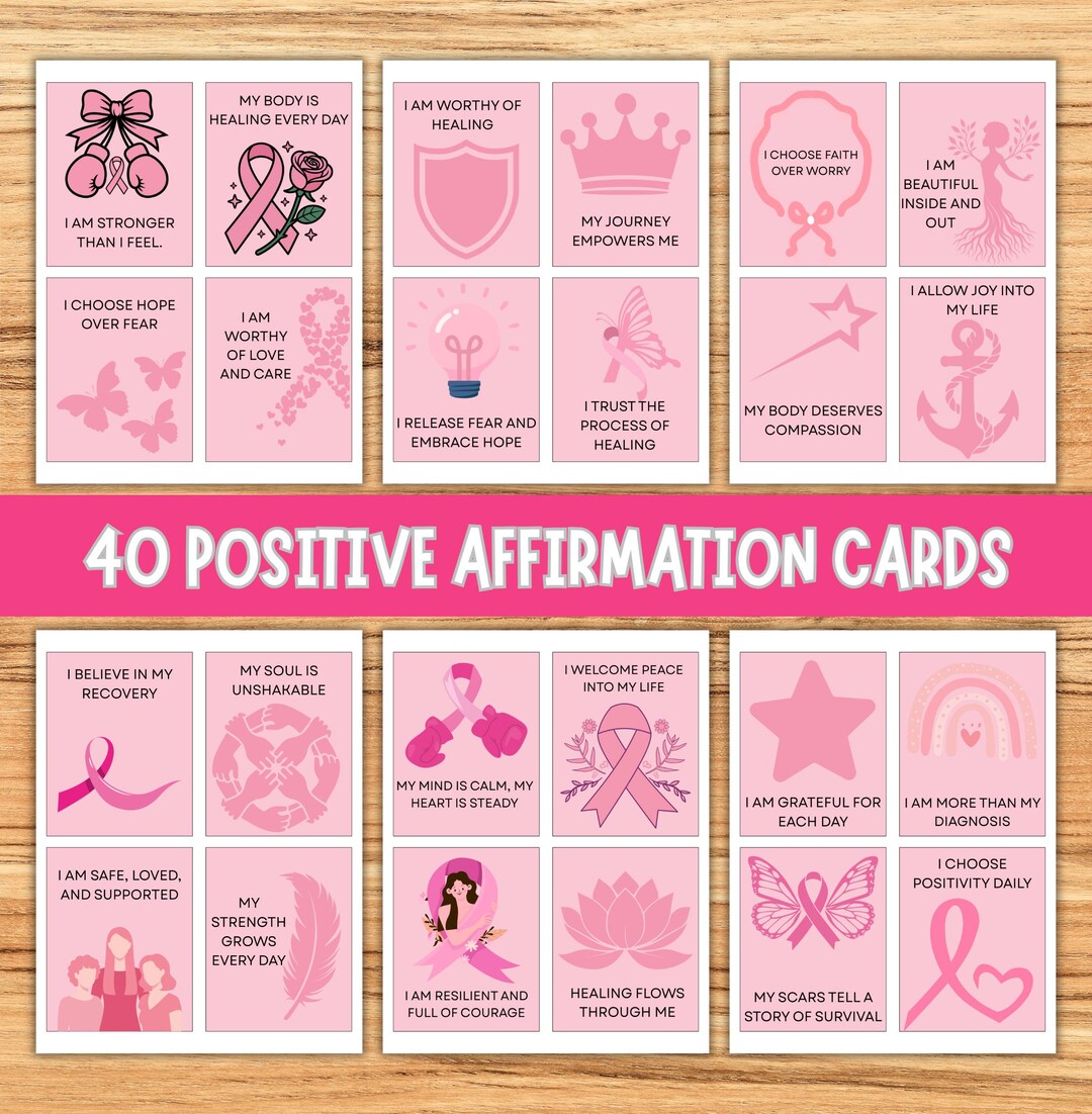 Breast Cancer Awareness Positive Affirmation Cards Printable, Positive ...