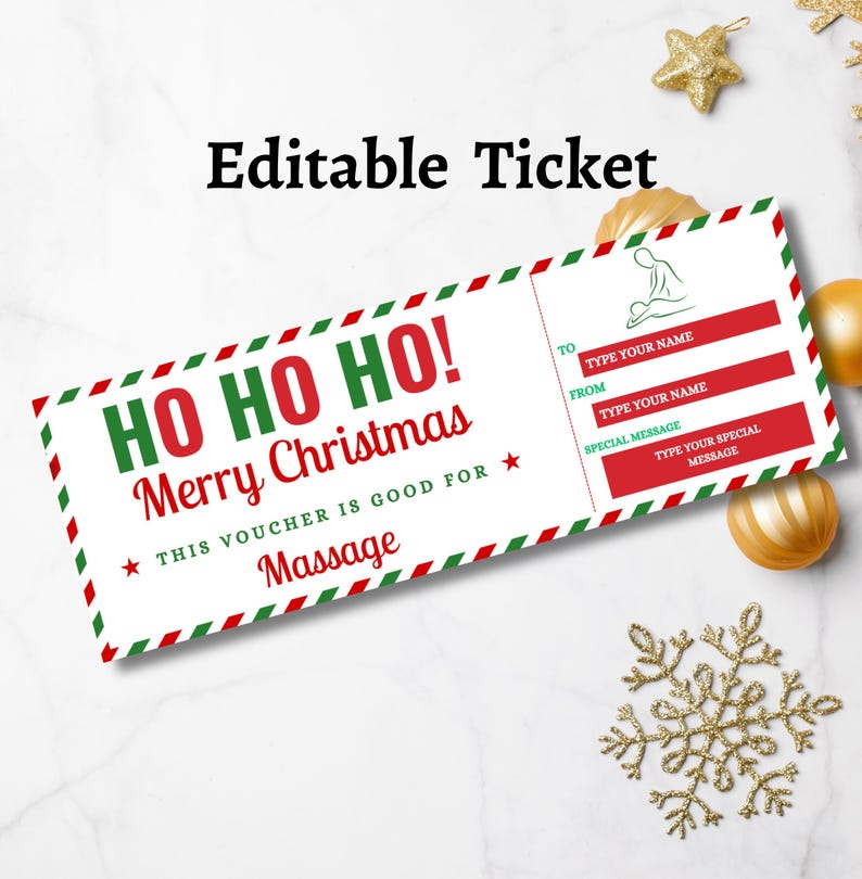 Editable Christmas Massage Voucher, Massage Ticket,custom Massage ...