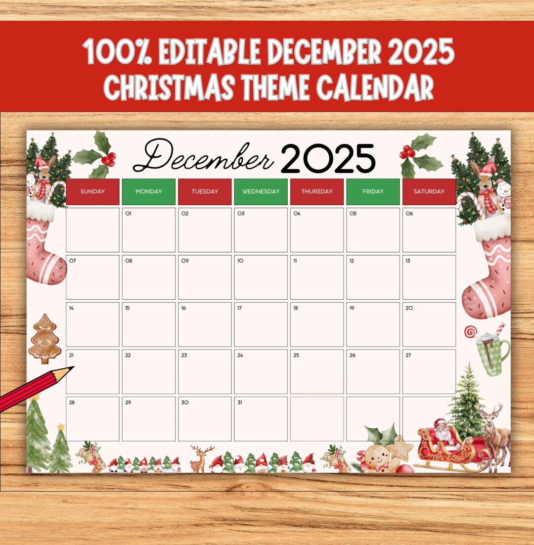 December 2025 Christmas Calendar: Editable Monthly Planner (digital ...