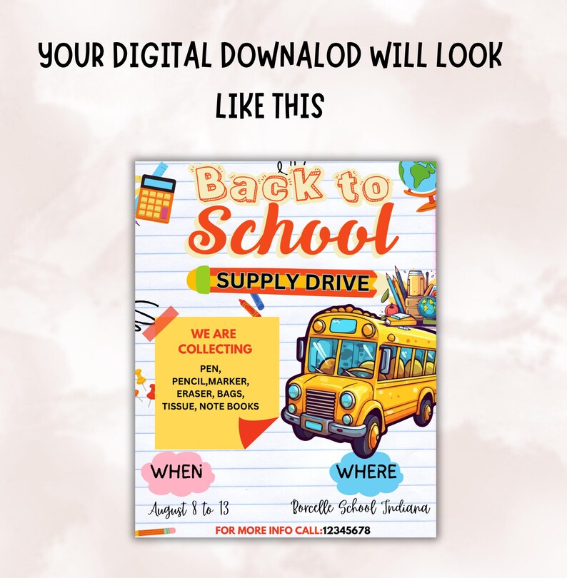 Editable School Supply Drive Flyer Template,back to School Driver Flyer ...