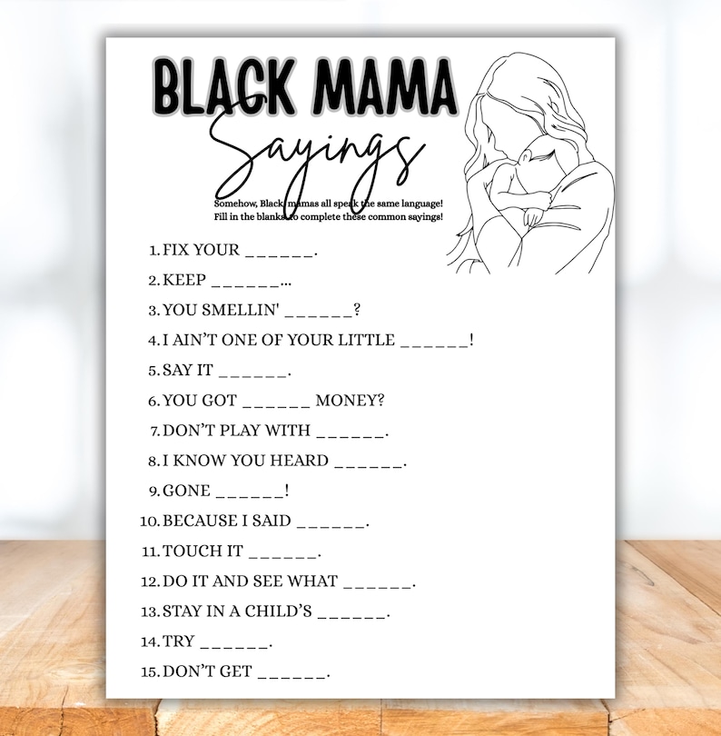 Iconic Black Mama Sayings Baby Shower Game | Black Baby Shower Game ...