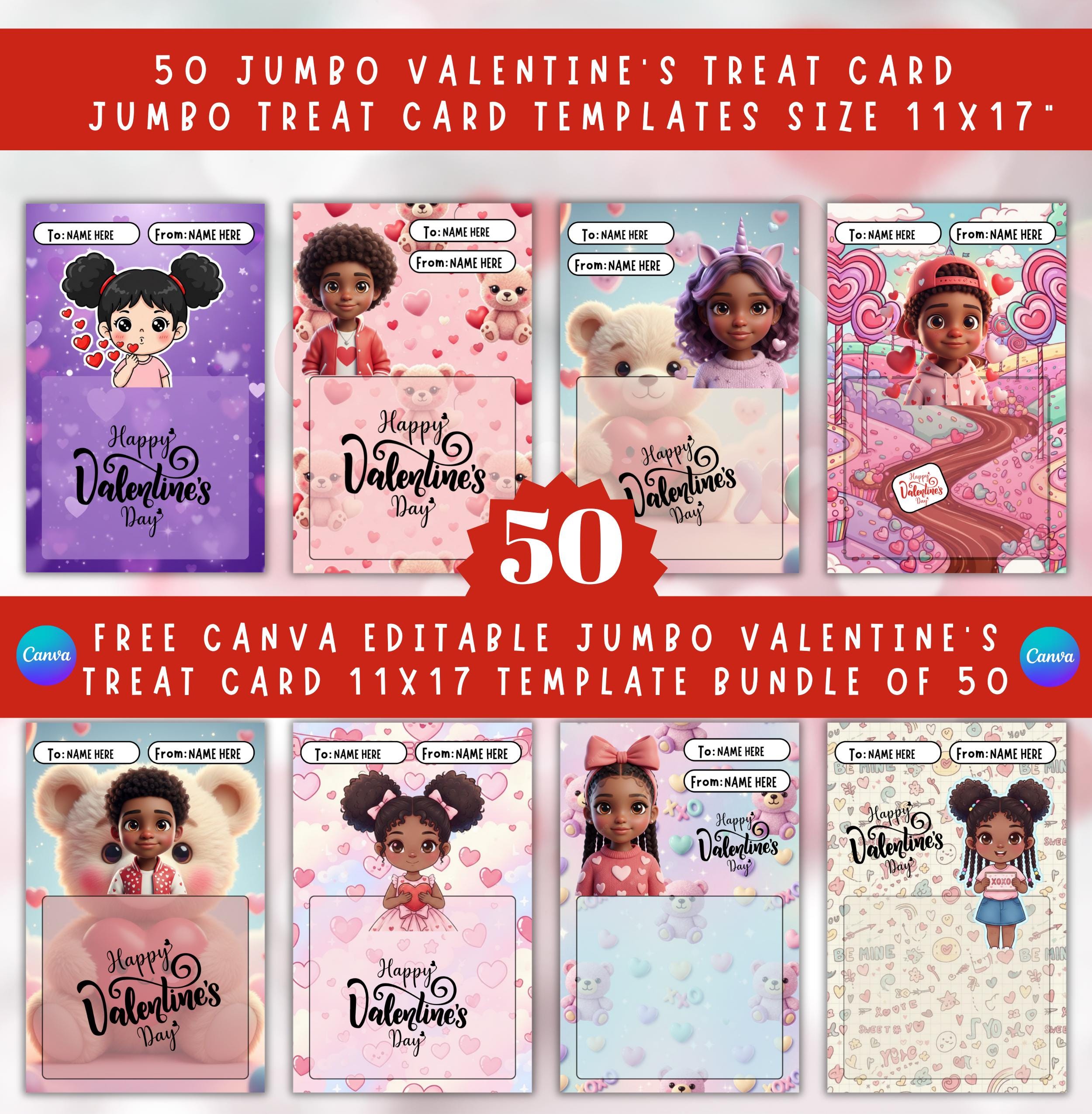 Valentine’s Day Cards Bundle for Kids |free Canva Editable Valentine ...