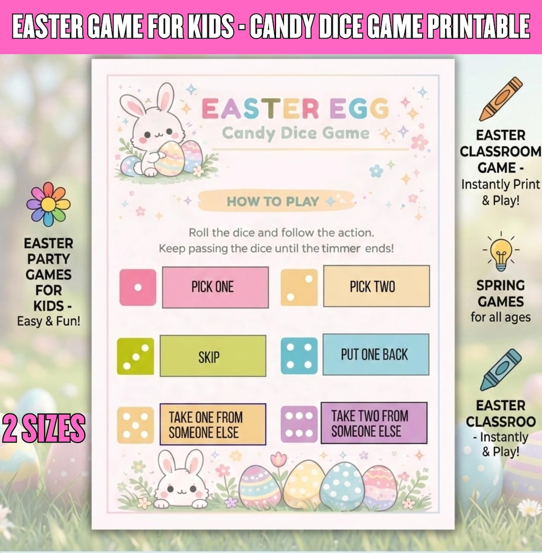 Easter Game for Kids, Candy Dice Game, Easter Party Games for Kids ...