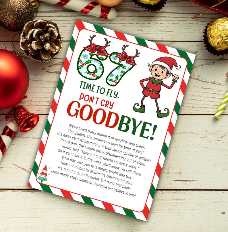 67 Elf Arrival and Goodbye Letter, Six Seven Trending Meme Letter , I'm ...