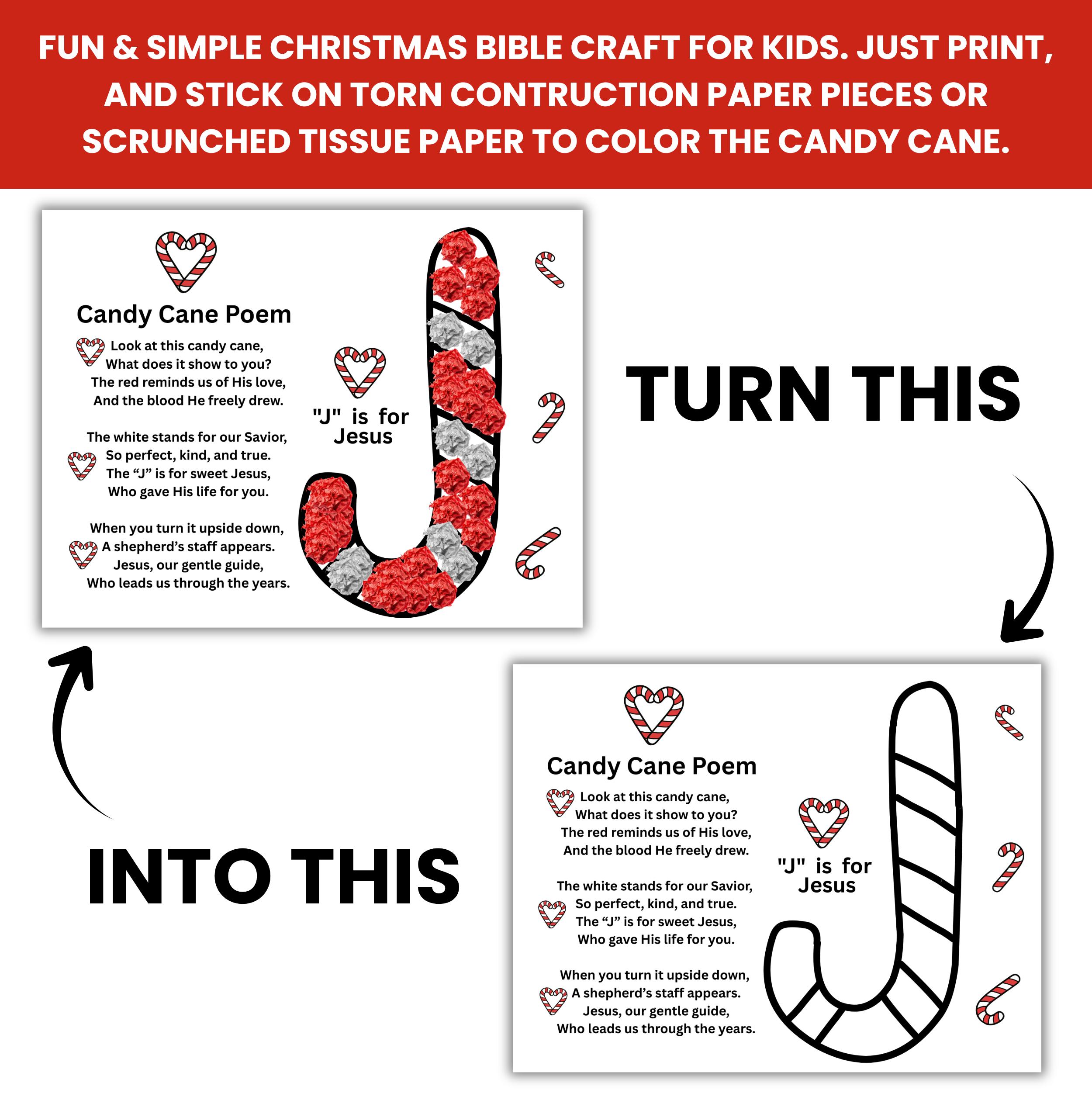 Candy Cane Tissue Paper Art, Christmas Torn Paper Craft for Kids ...