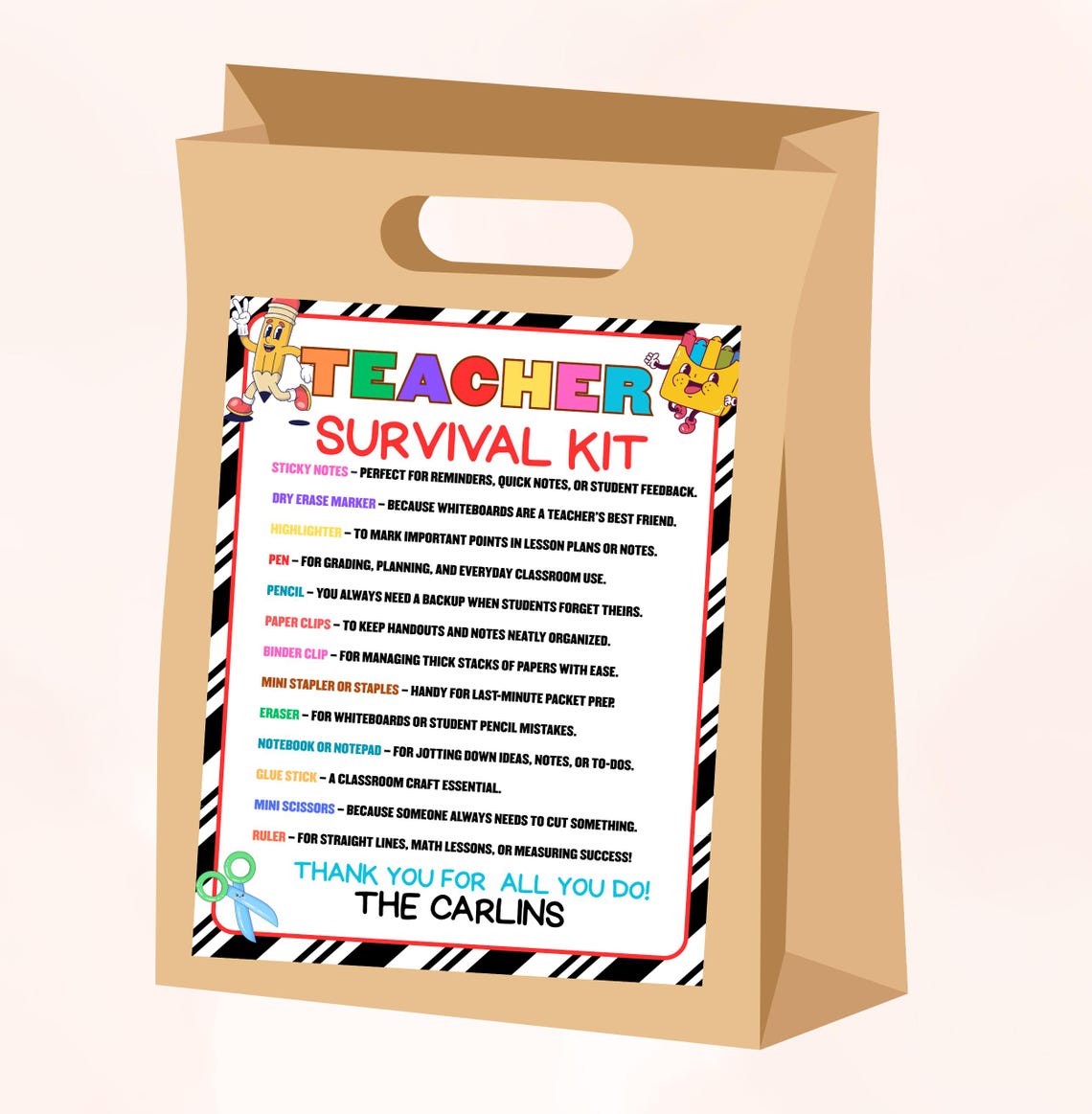 EDITABLE Teacher Survival Kit Printable, Back to School Teacher Gift ...