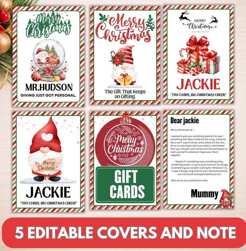 Custom Trendy Christmas Gift Card Book, Editable Use When Gift Cards ...