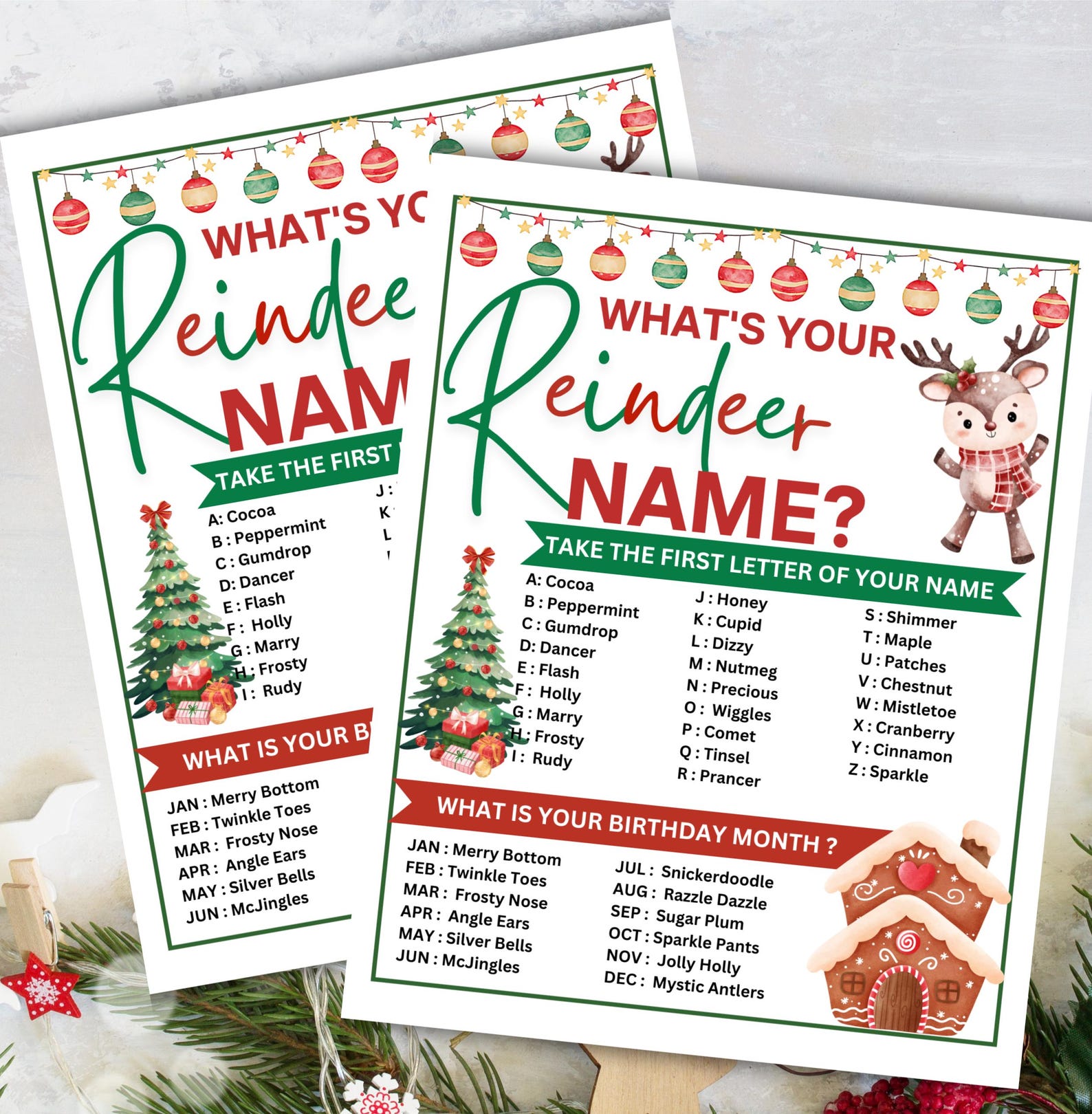 Reindeer Name Game: Christmas Party Activity (printable Digital ...